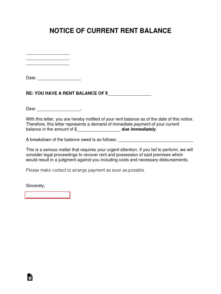 Notice of Current Rent Balance Demand For Rent | PDF