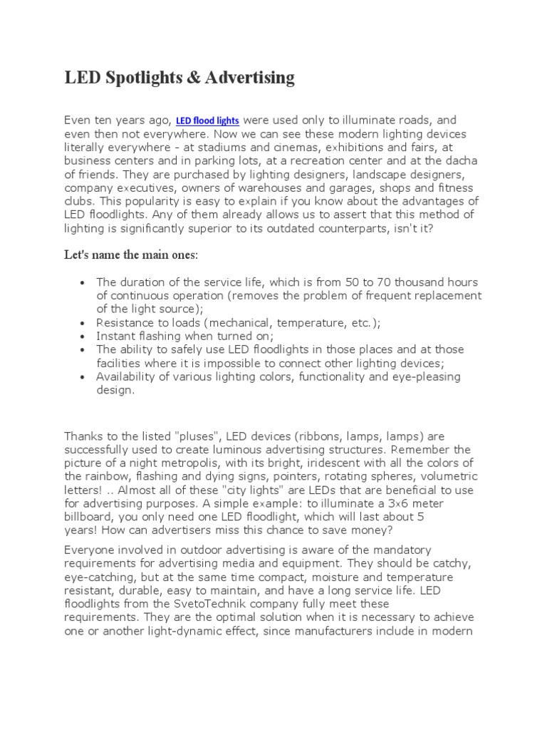 LED Spotlights & Advertising: Let's Name The Main Ones | PDF