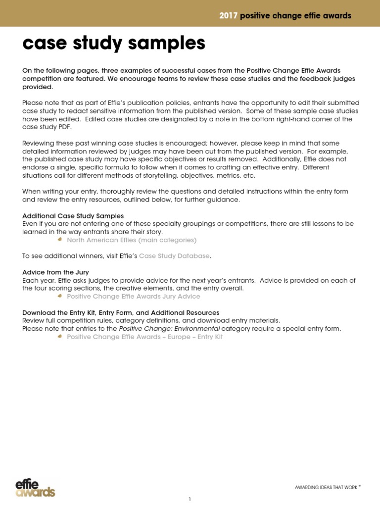 Case Study Samples: Positive Change Effie Awards | PDF | Sanitization ...