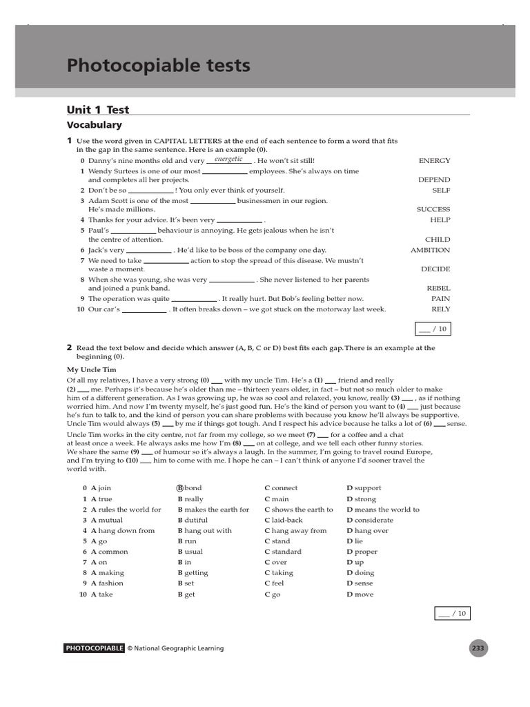 Photocopiable Tests: Unit 1 Test | PDF | Business