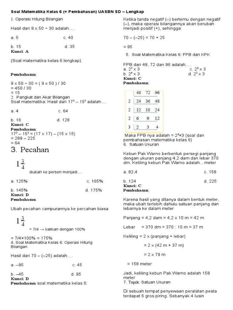 Soal MTK Kelas 6 | PDF