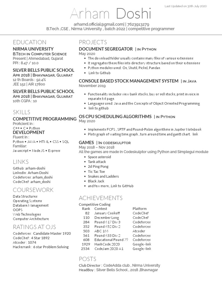 Arham Doshi CV | PDF | Python (Programming Language) | Software Engineering