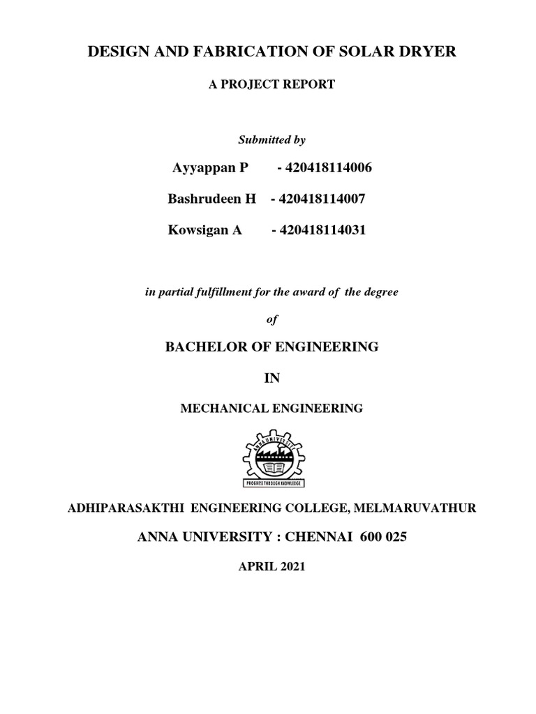 Design and Fabrication of Solar Dryer | PDF | Solar Energy | Clothes Dryer