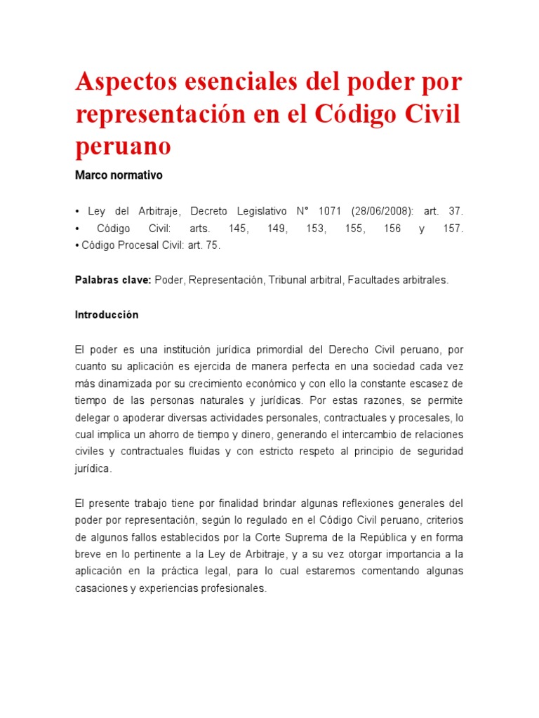 Representación en El Código Civil Peruano | PDF | Propiedad | Derecho ...