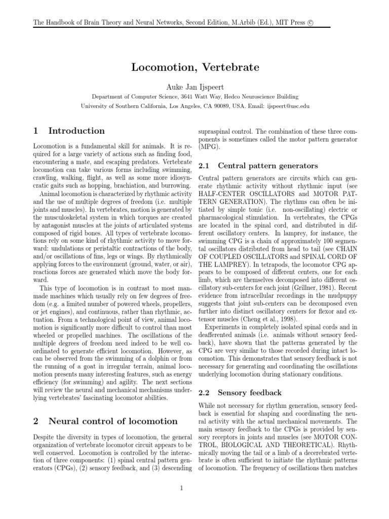 Locomotion, Vertebrate: Auke Jan Ijspeert | PDF | Nervous System ...