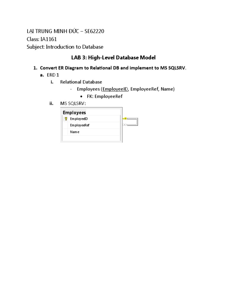 LAB 3: High-Level Database Model 1. Convert ER Diagram To Relational DB ...