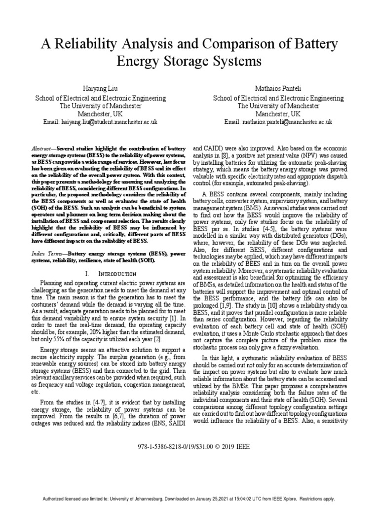 A Reliability Analysis and Comparison of Battery | PDF | Reliability ...