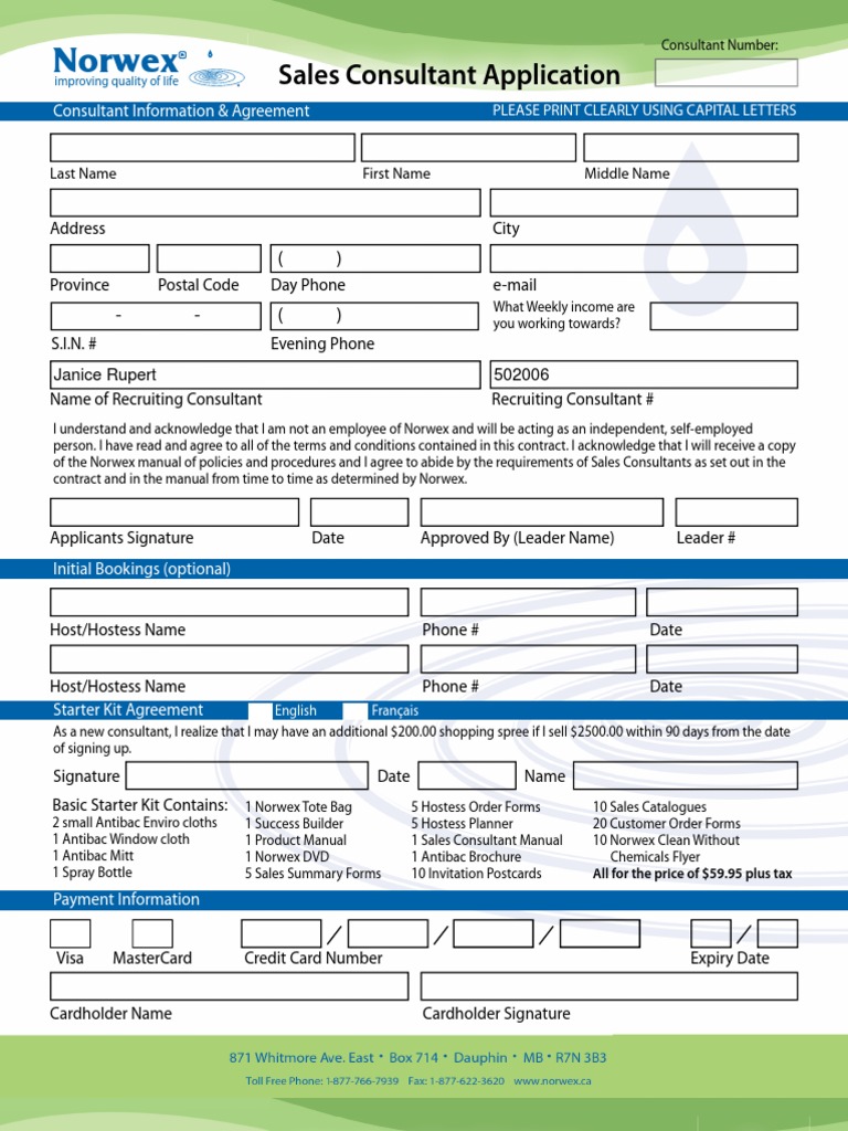 Norwex Consultant Application Form Canada | PDF | Credit Card ...