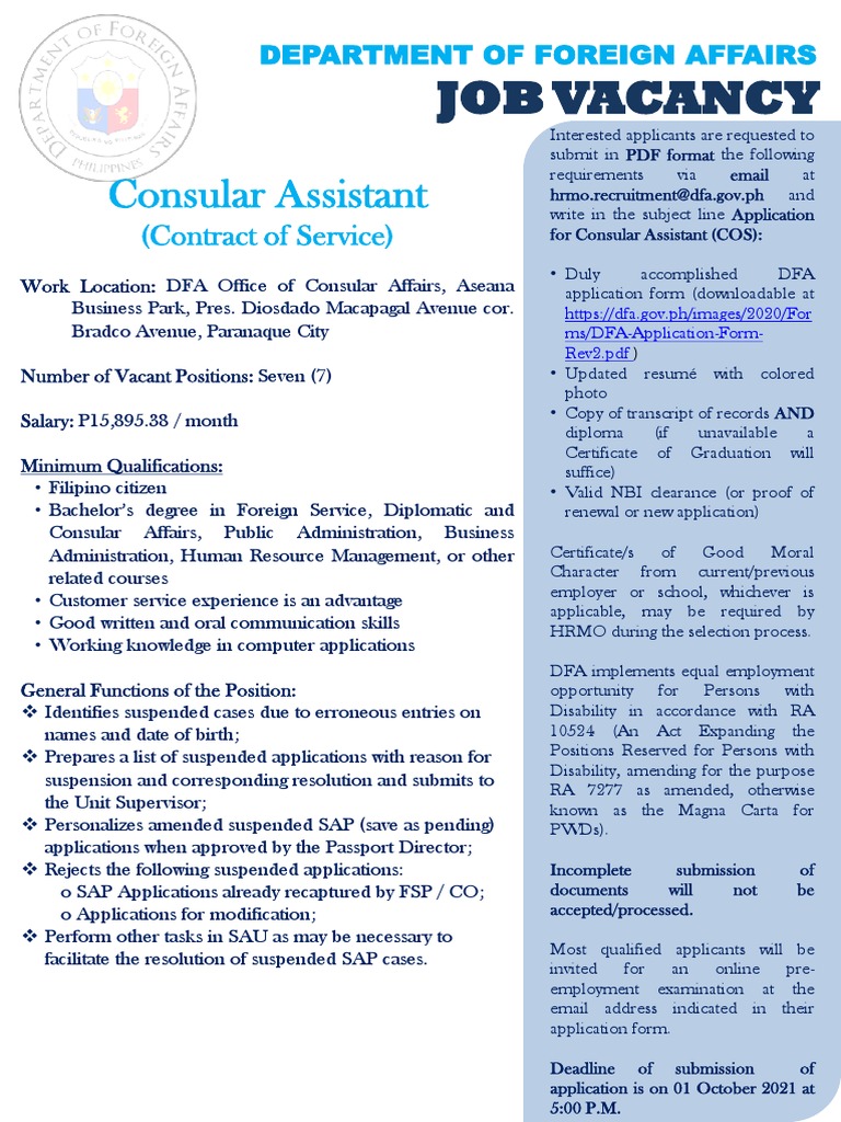 COS Consular Assistant | PDF