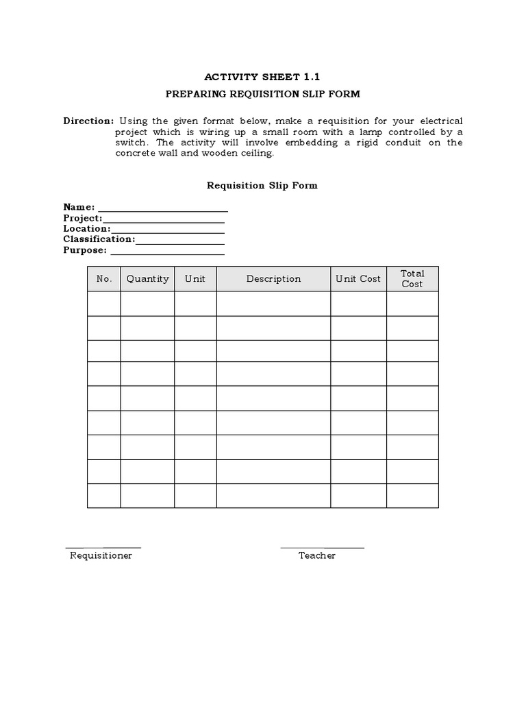 Activity Sheet 1.1: Preparing Requisition Slip Form | PDF