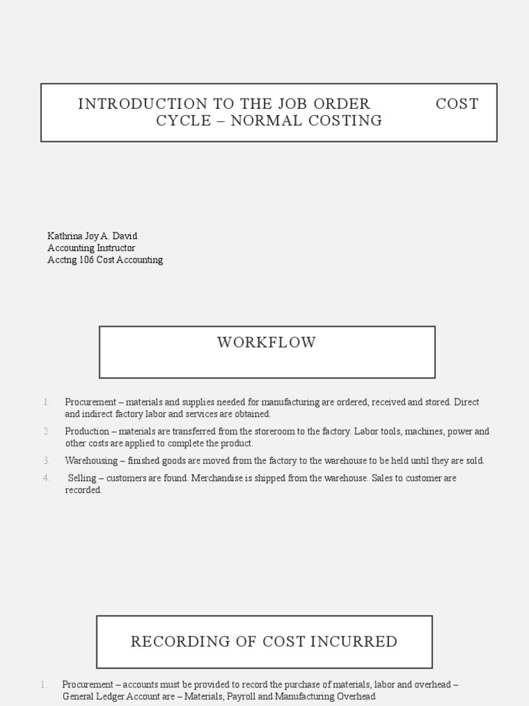 Lesson 3 and 4 Cost Accounting Cycle and Job Order Costing | PDF | Cost ...