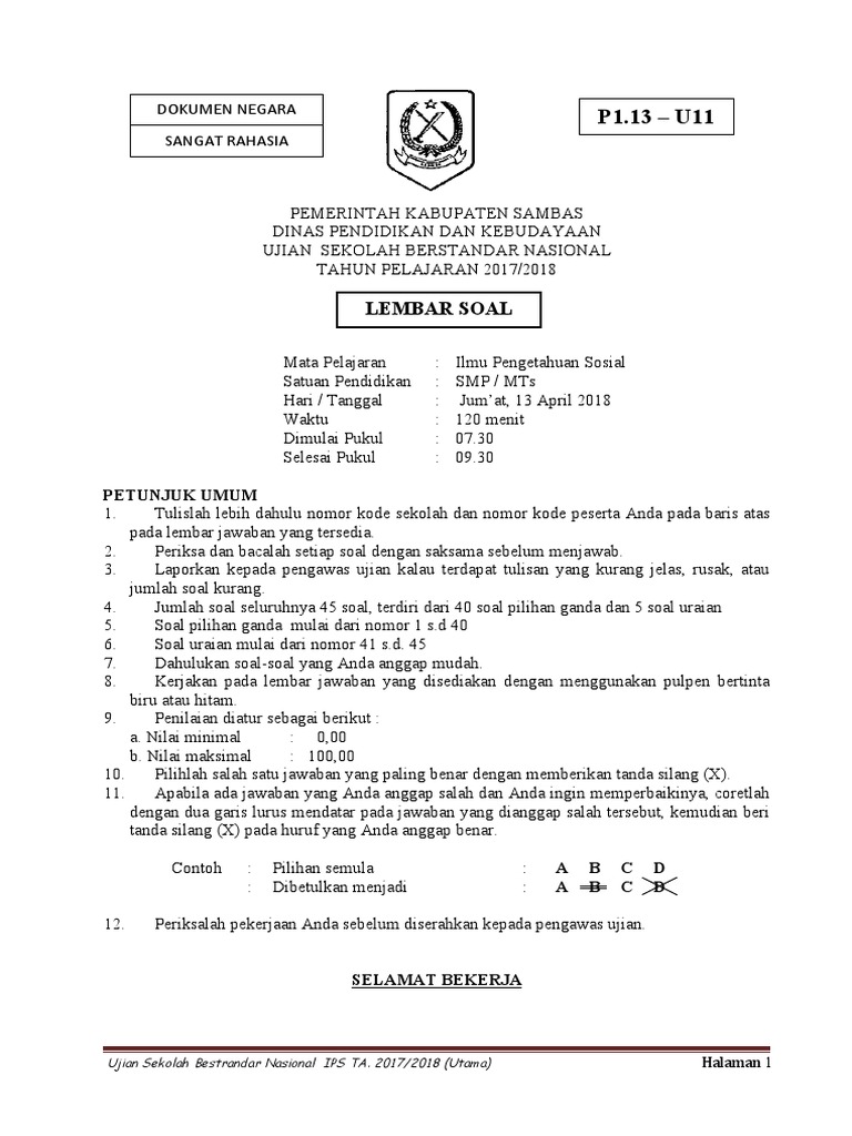 Naskah Soal IPS K. 13 Utama | PDF