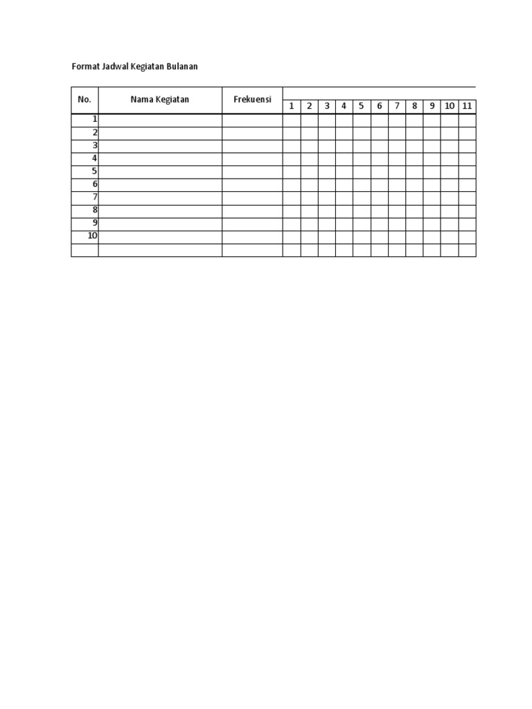 Format Jadwal Kegiatan Bulanan | PDF