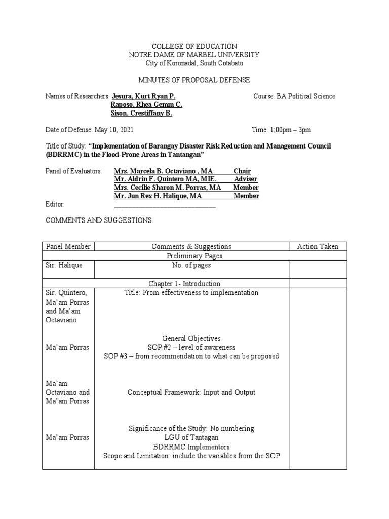 Minutes of Proposal Defense | PDF | Science