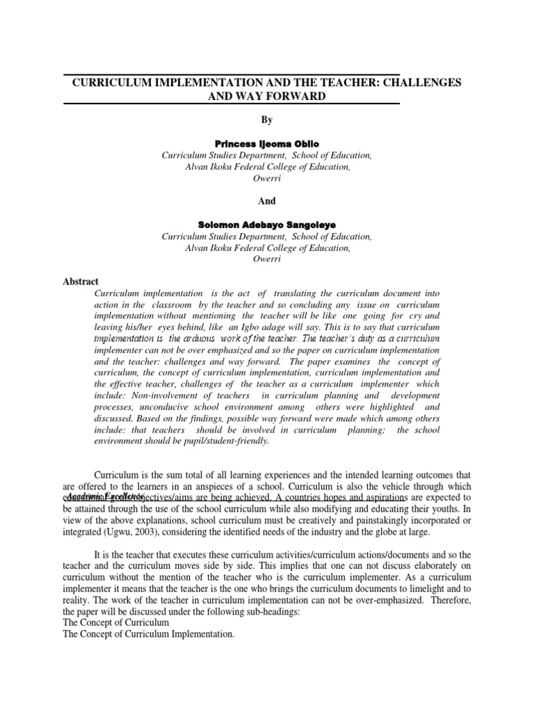 Curriculum Implementation and The Teacher | PDF | Curriculum | Teachers