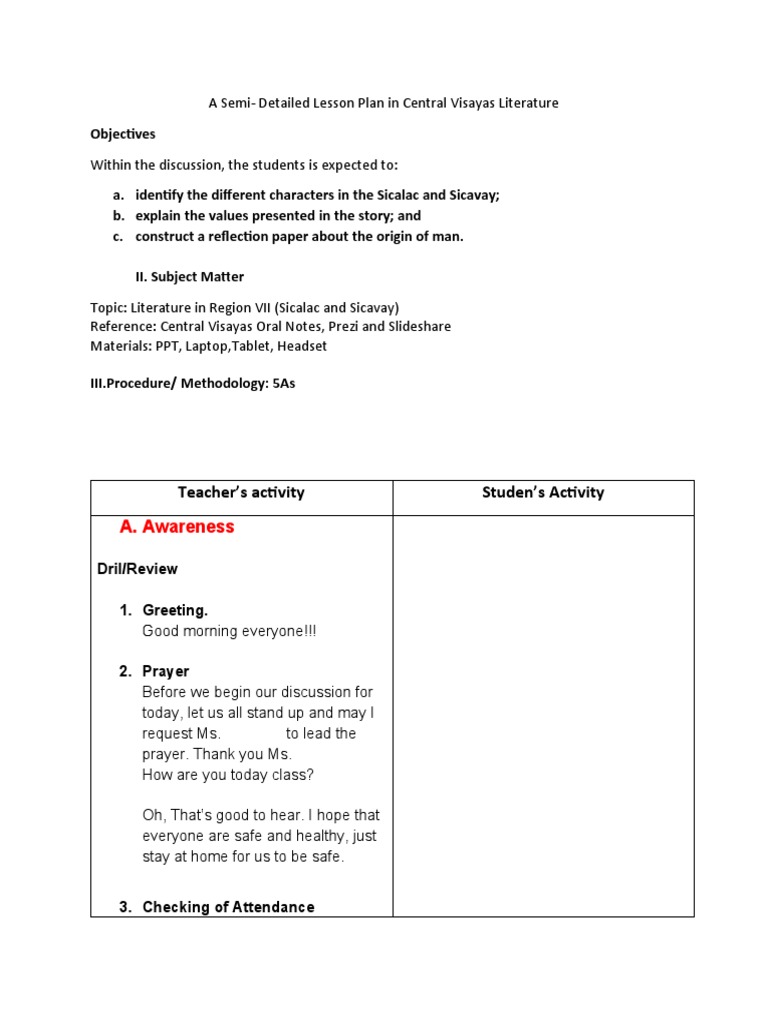 Lesson Plan On Sicalac and Sicavay | PDF | Lesson Plan | Cognition