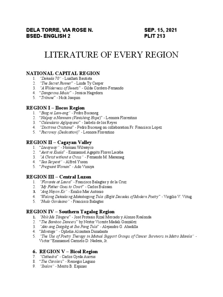 Literature of Every Region | PDF | Philippines | Spanish Language ...
