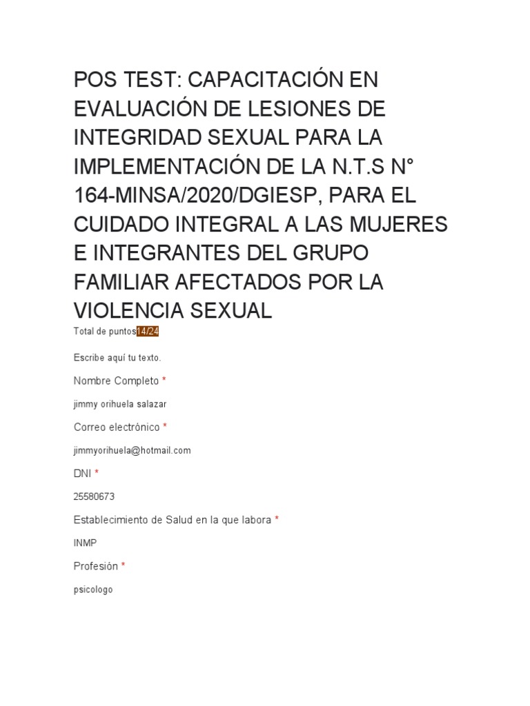 POS TEST Violencia | PDF | Violencia sexual | Agresión sexual