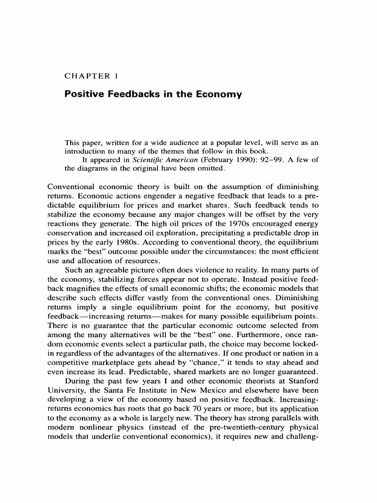 W. Brian Arthur Positive Feedbacks in The Economy | PDF | Economics ...