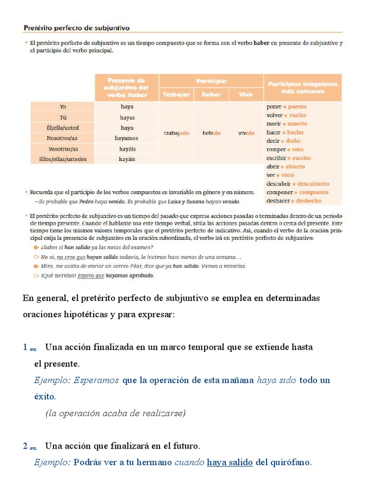 16º Clase. Pretérito Perfecto de Subjuntivo. | PDF | Hogar, jardinería ...