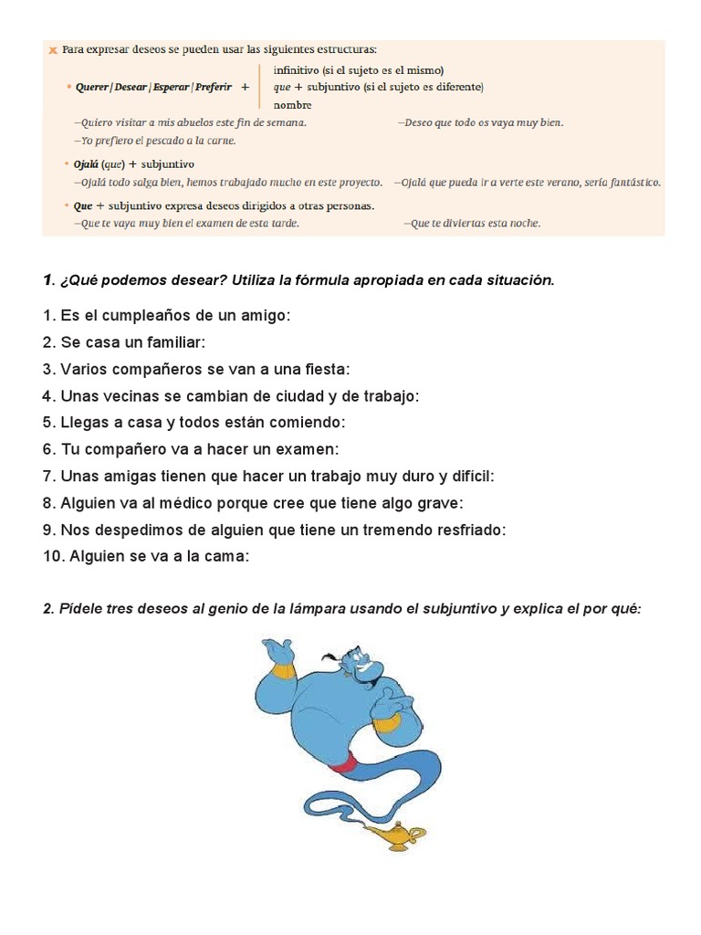 9º Clase. Subjuntivo para Expresar Deseo. Debate Estereotipos. | PDF