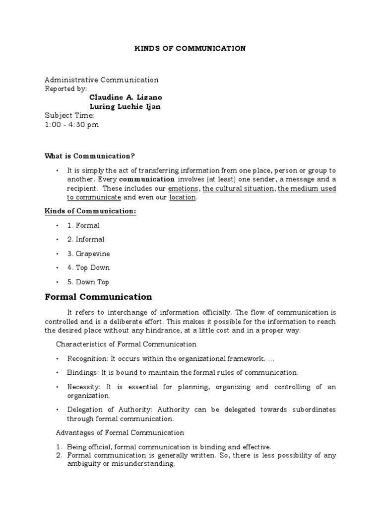 Kinds of Communication Report | PDF | Communication | Information