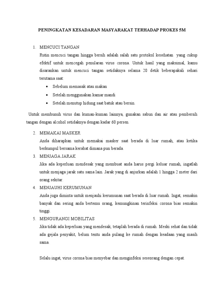 Kesadaran Prokes 5M COVID-19 | PDF