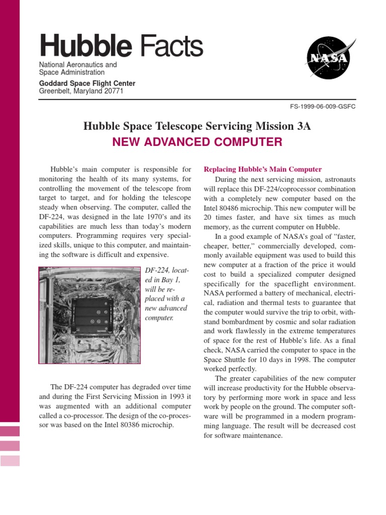 Hubble Facts Hubble Space Telescope Servicing Mission 3A New Advanced ...