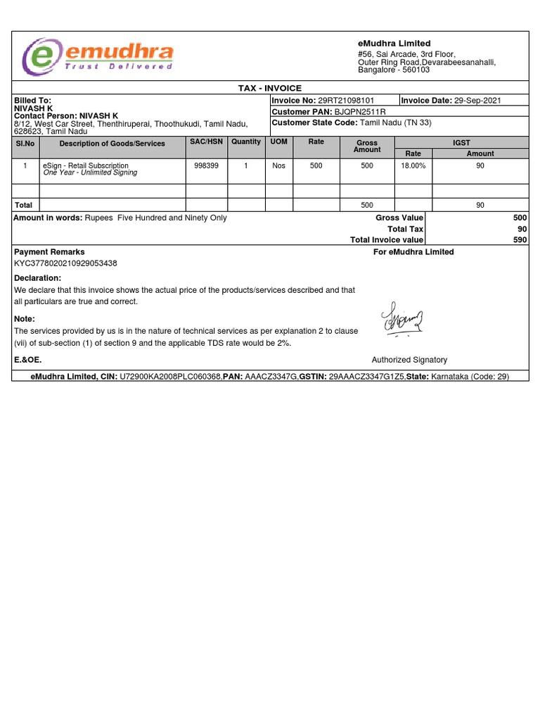 Emudhra Limited: One Year - Unlimited Signing | PDF | Public Finance ...