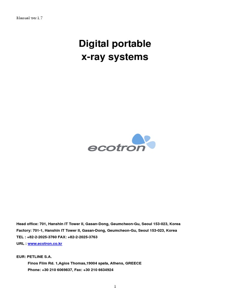 Digital Portable X-Ray Systems: Manual Ver1.7 | PDF | Radiography | Manufactured Goods