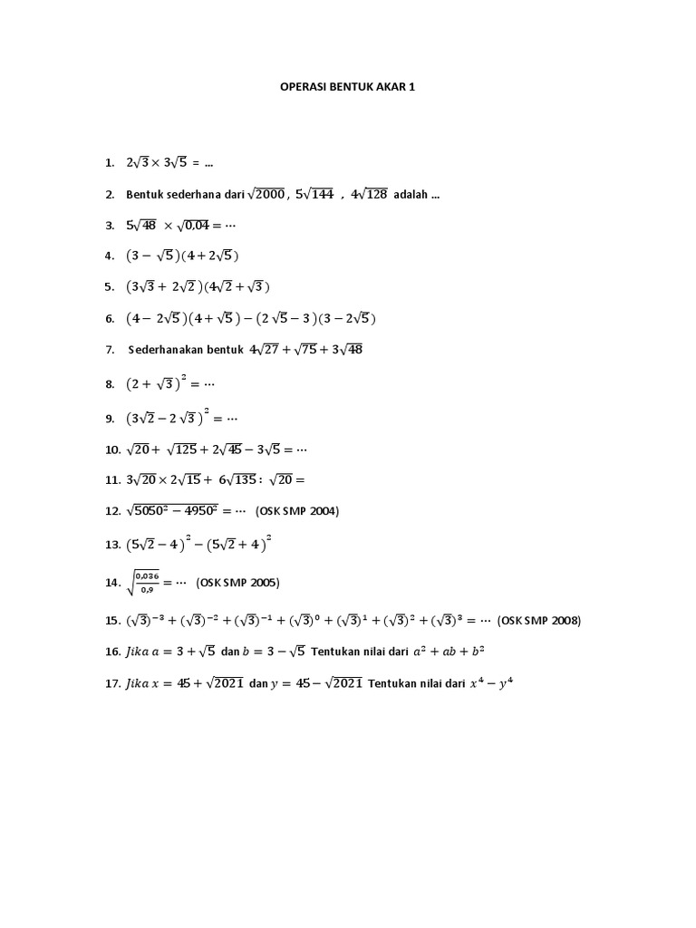 Operasi Bentuk Akar 1 A | PDF
