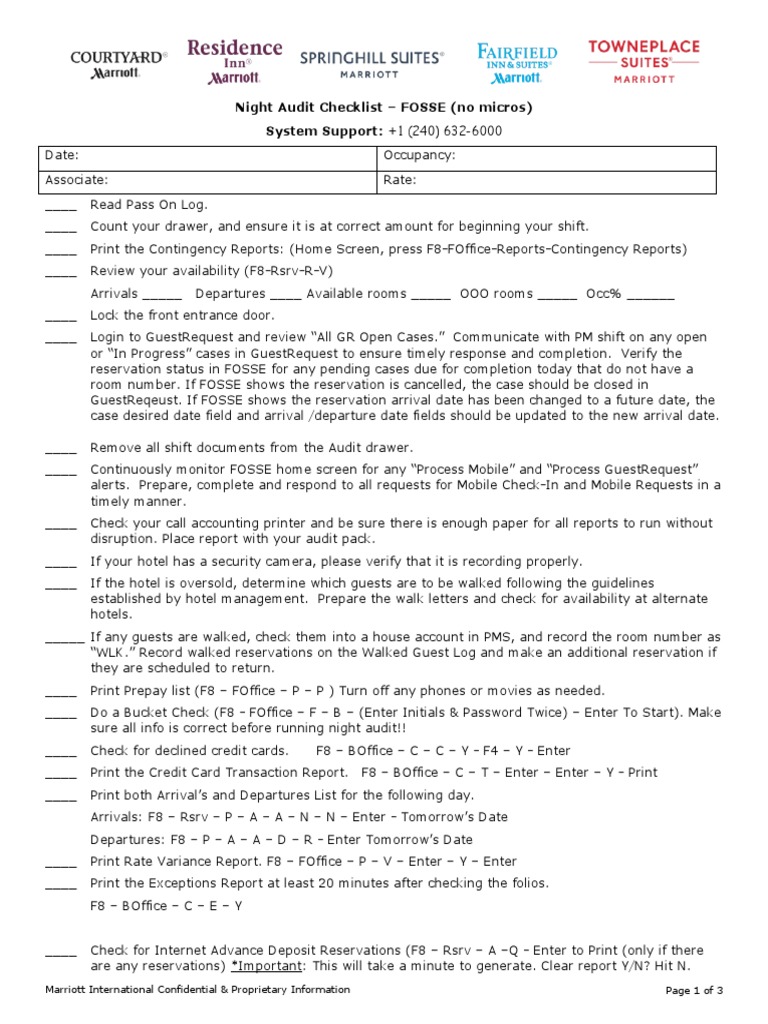 Night Audit Checklist No Micros | PDF | Computing