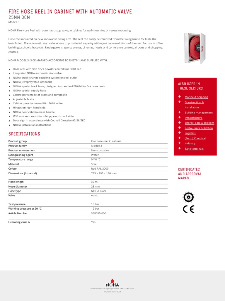 Fire Hose Reel in Cabinet With Automatic Valve: Specifications | PDF ...