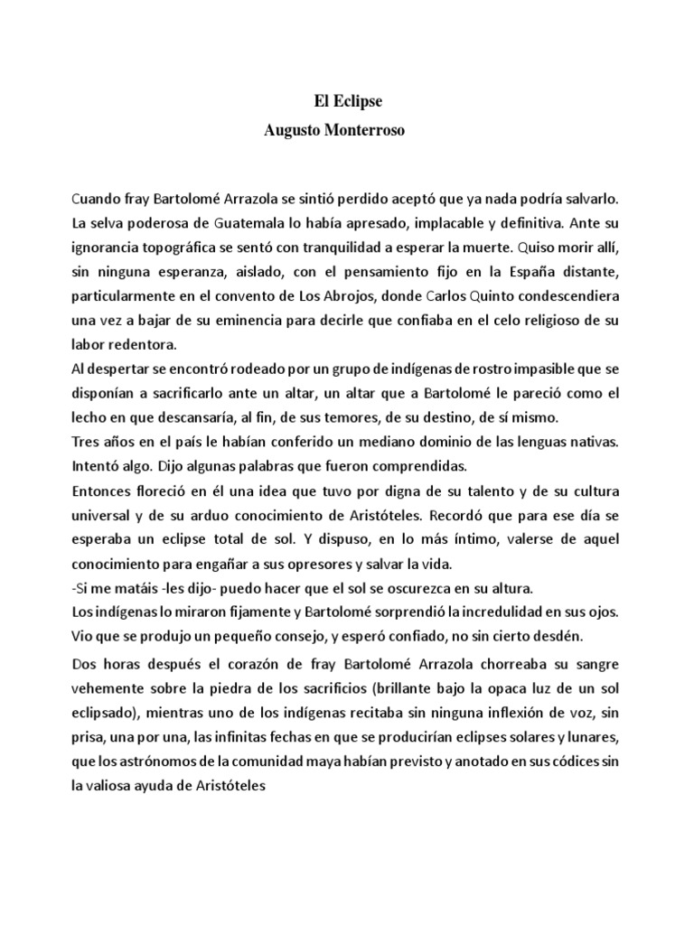 Cuento El Eclipse - Actividades | PDF | Aristóteles