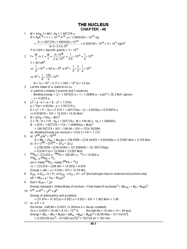 The Nucleus: Chapter - 46 | PDF | Electronvolt | Radioactive Decay