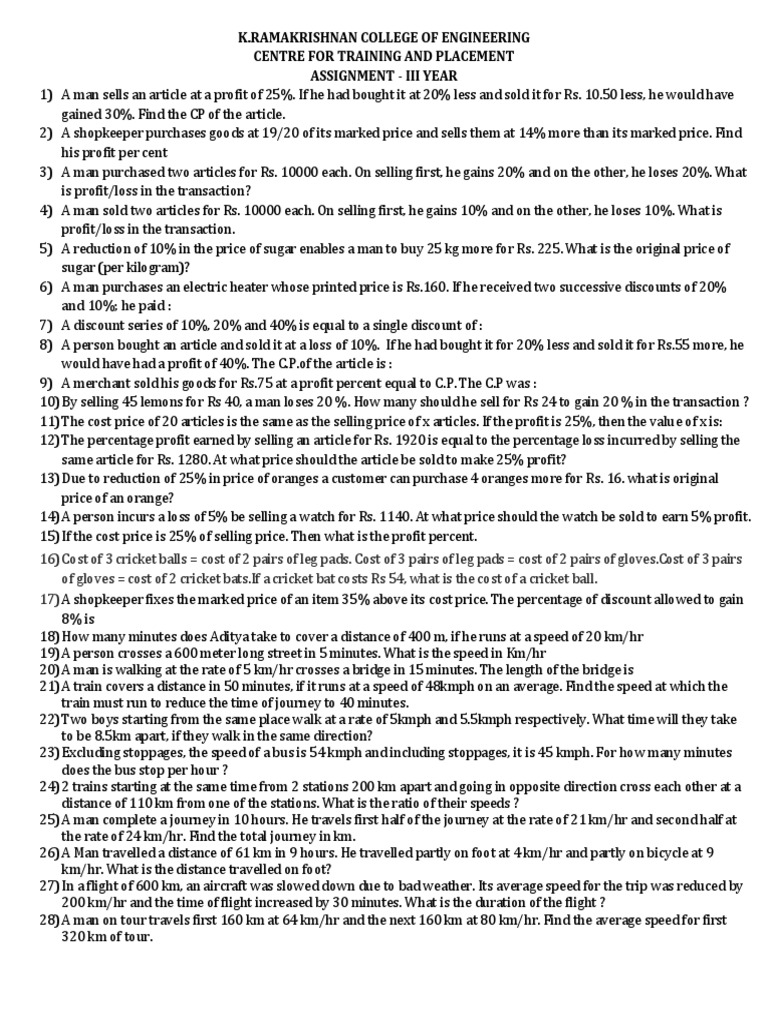 Cia - 1 - Assignment - Iii Year | PDF | Speed | Cost