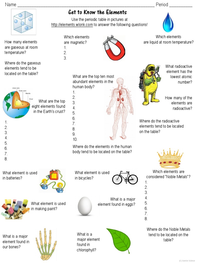Get To Know The Elements: (C) Sunrise Science | PDF | Chemical Elements ...