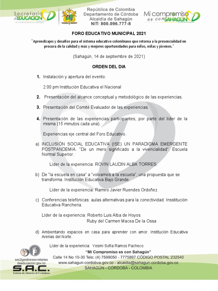 Programa Foro Educativo Municipal 2021 | PDF