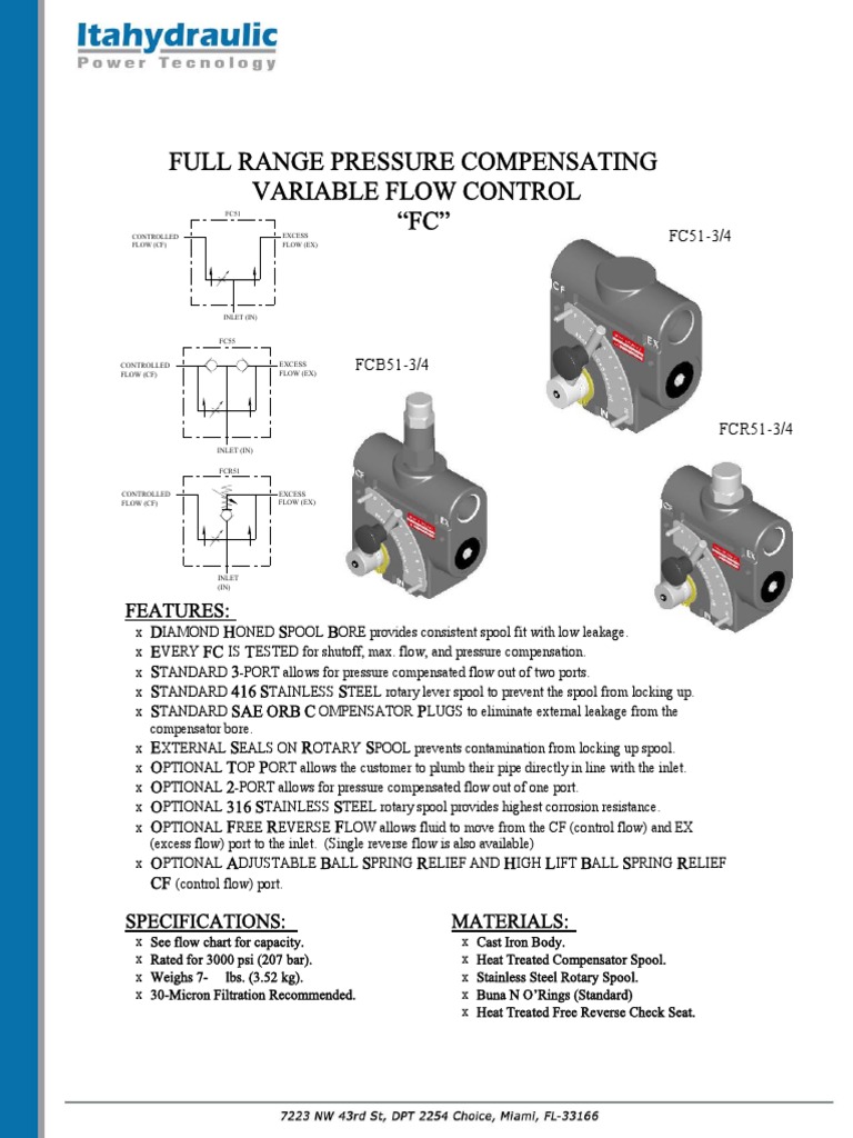 Full Range Pressure Compensating Variable Flow Control "FC": Features ...