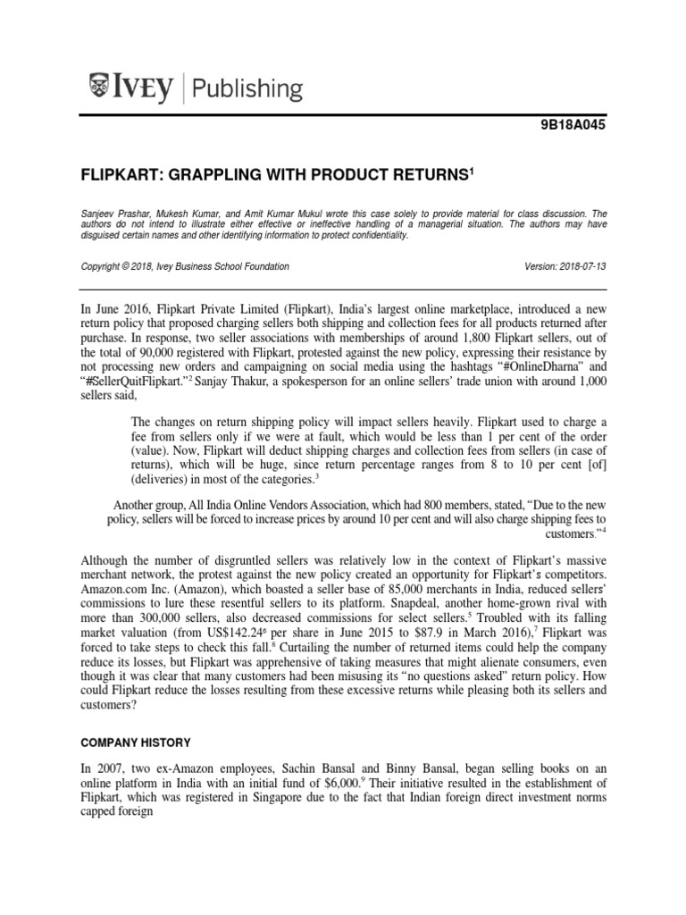 Flipkart - Graplling With Product Returns | PDF | Online Shopping | Retail