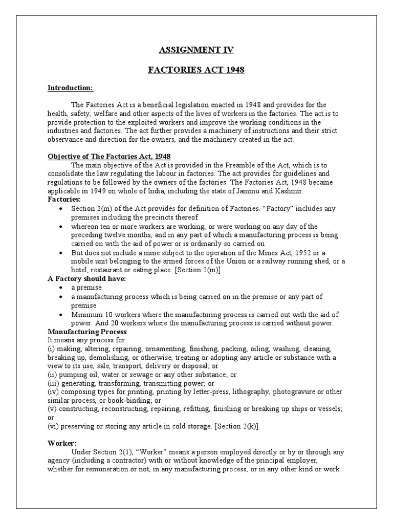 Factories Act 1948 | PDF | Occupational Safety And Health | Factory