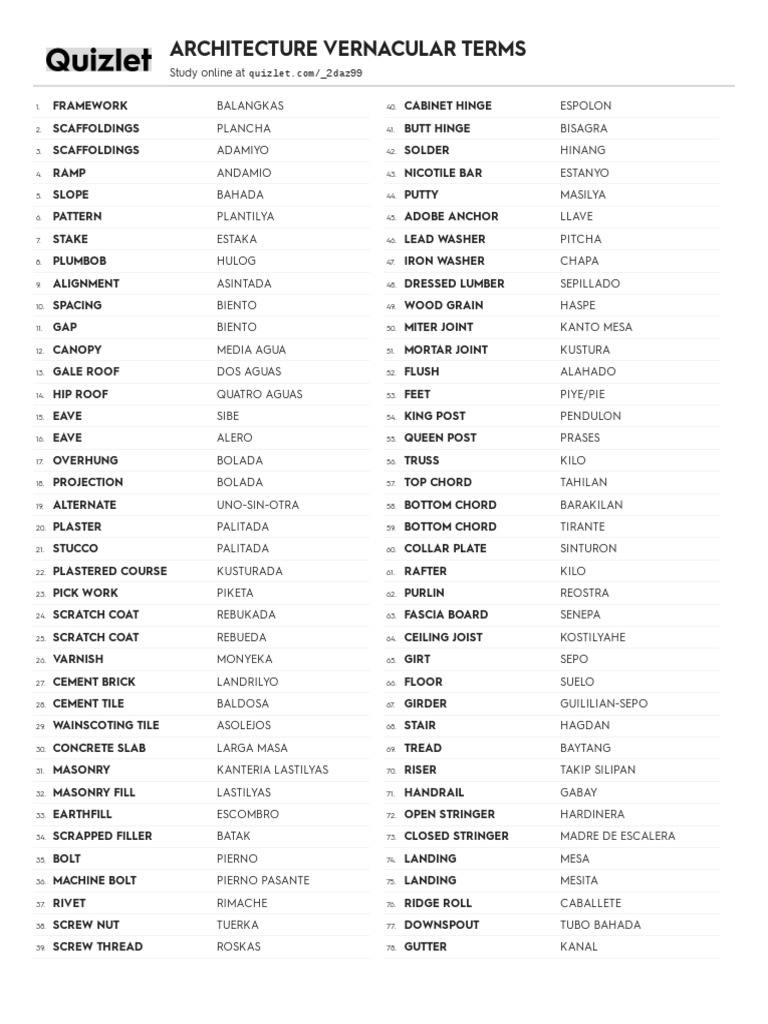 Filipino Vernacular Construction Terms | PDF | Truss | Architectural ...