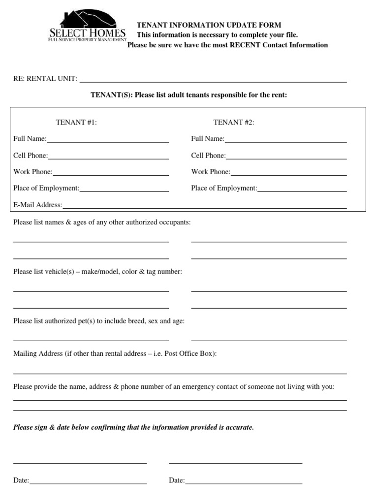 Tenant Information Update Form | PDF