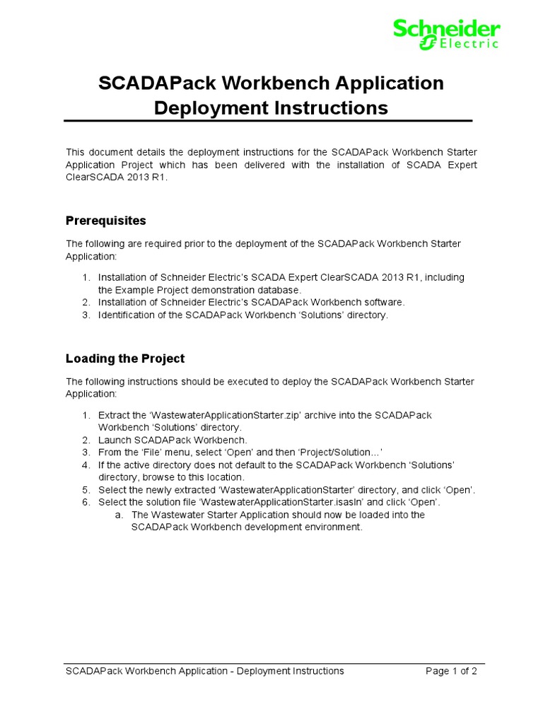 Scadapack Workbench Application Deployment Instructions: Prerequisites ...