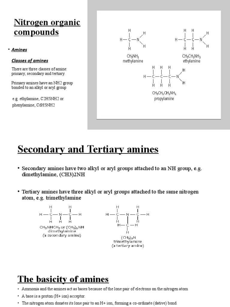 Nitrogen Organic Compounds: - Amines | PDF | Amine | Organic Compounds