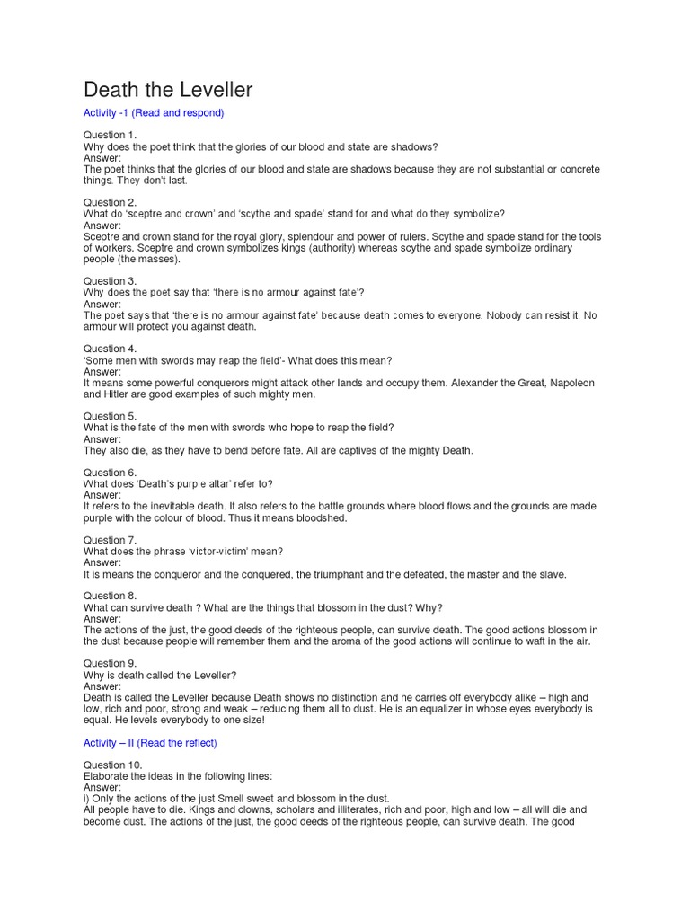 Death The Leveller - Notes | PDF | Poetry | Verb