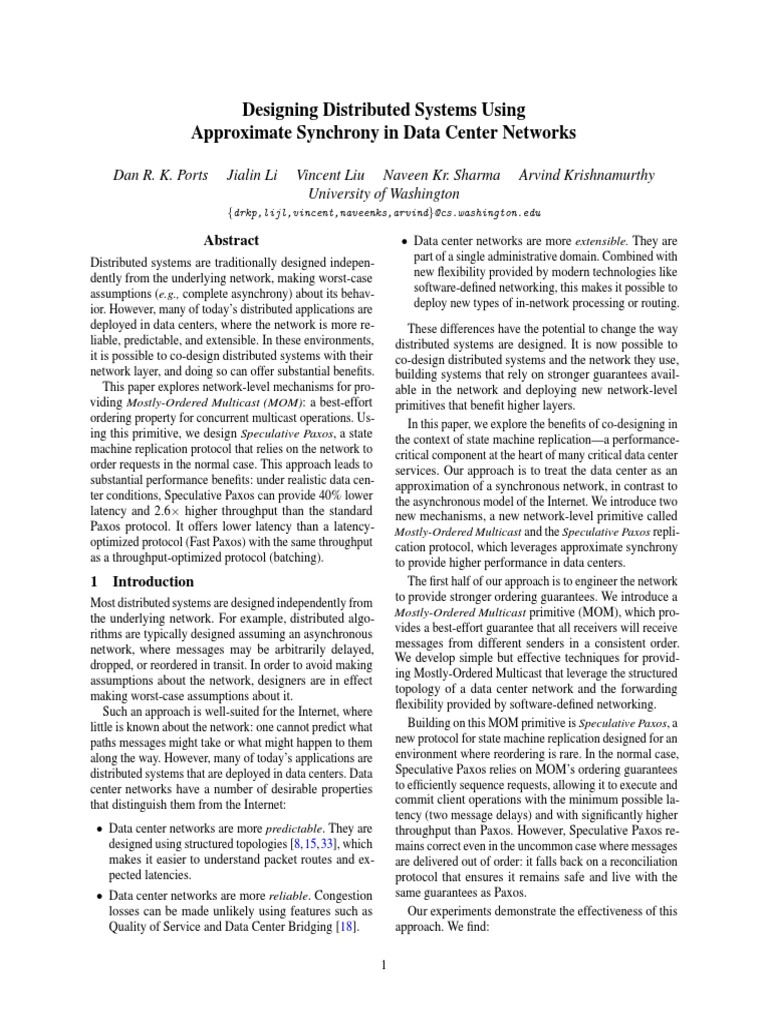 Designing Distributed Systems Using Approximate Synchrony in Data Center Networks | PDF ...
