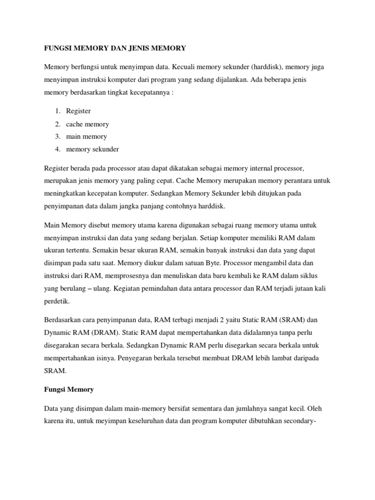 Jenis dan Fungsi Memori Komputer | PDF