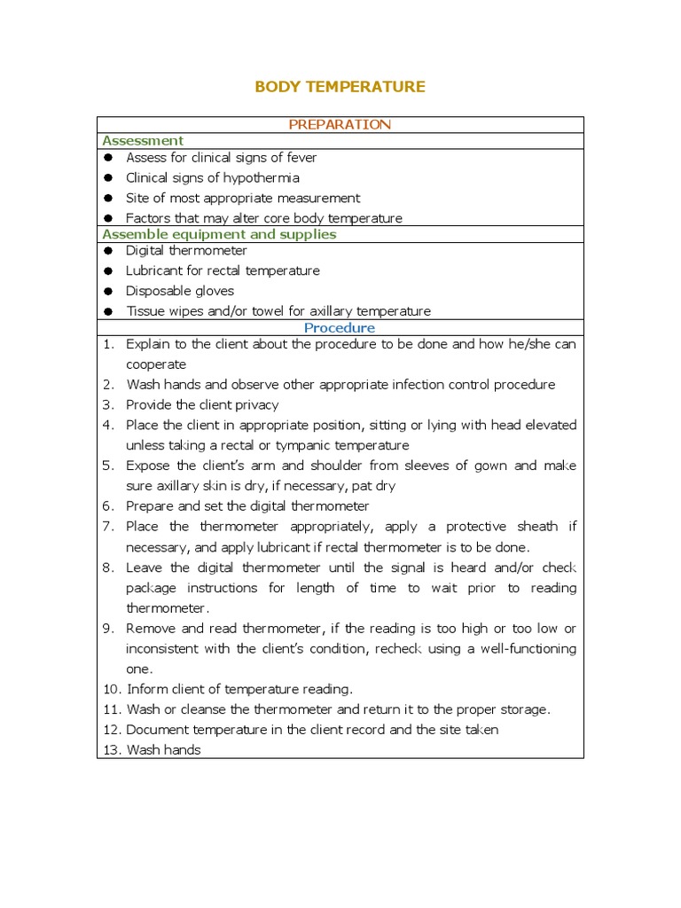 Body Temperature: Assessment | PDF | Pulse | Breathing