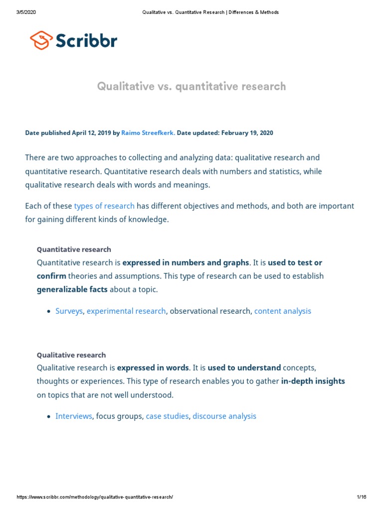 Qualitative vs. Quantitative Research - Differences & Methods | PDF ...